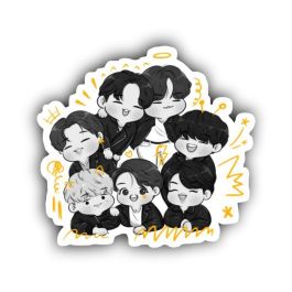 BW BTS Chibi Group Sticker - Black & White BTS Art | Print-on-Click