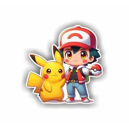 Ash And Pikachu Cute Pokemon Sticker | Print-on-Click